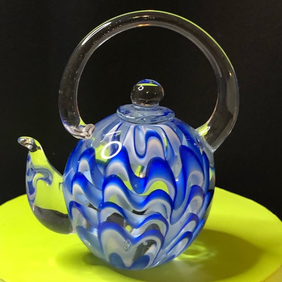 Accents | Super Adorable Blue White Hand Blown Art Glass Teapot Paper ...